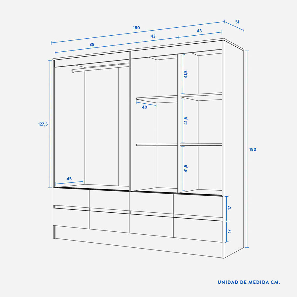 Clóset 4 Puertas Corredera 8 Cajones Maule Blanco | CIC