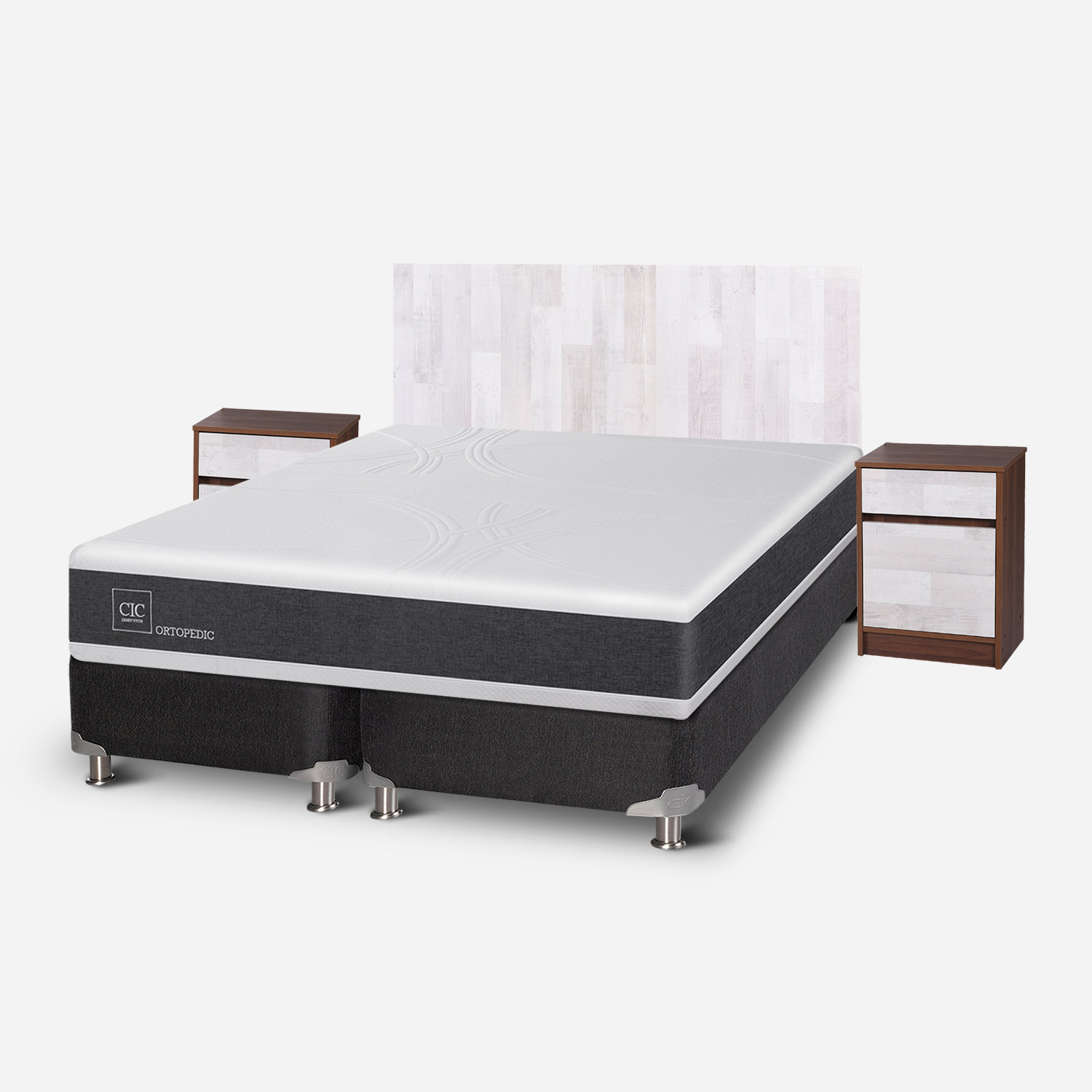 Box Spring 2 Plazas Ortopedic Base Dividida 5 Zonas + Set Legno | CIC