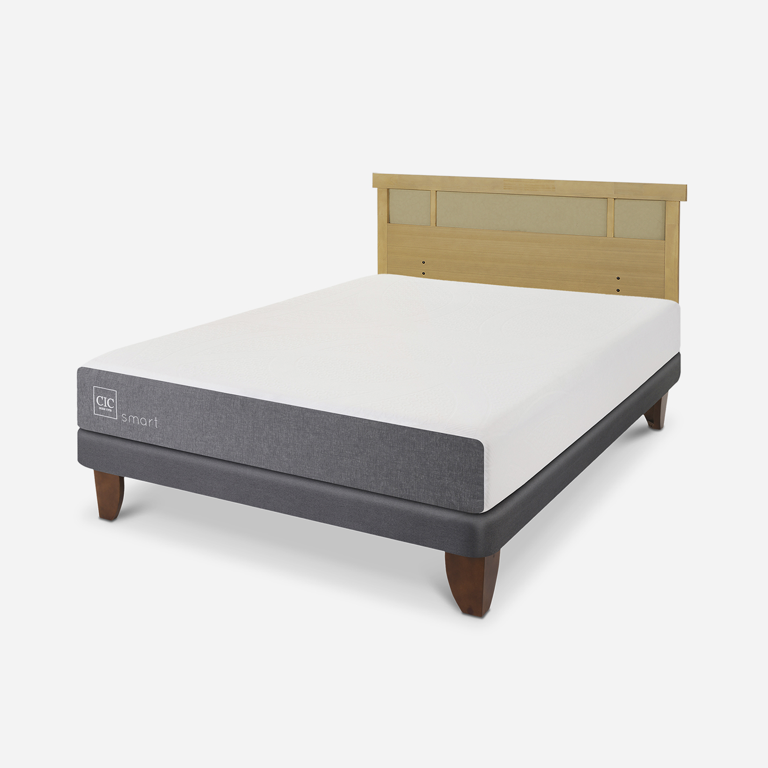 Cama Europea 2 Plazas Smart Base Normal + Respaldo Dublín Mostaza | CIC