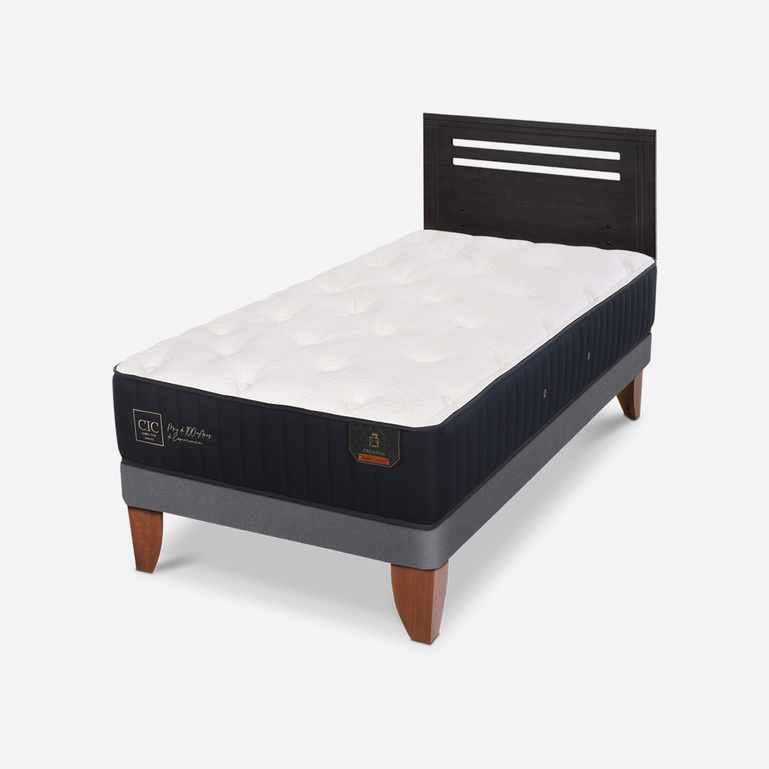 Cama Europea 1,5 Plazas Premium + Respaldo Múnich Negro | CIC