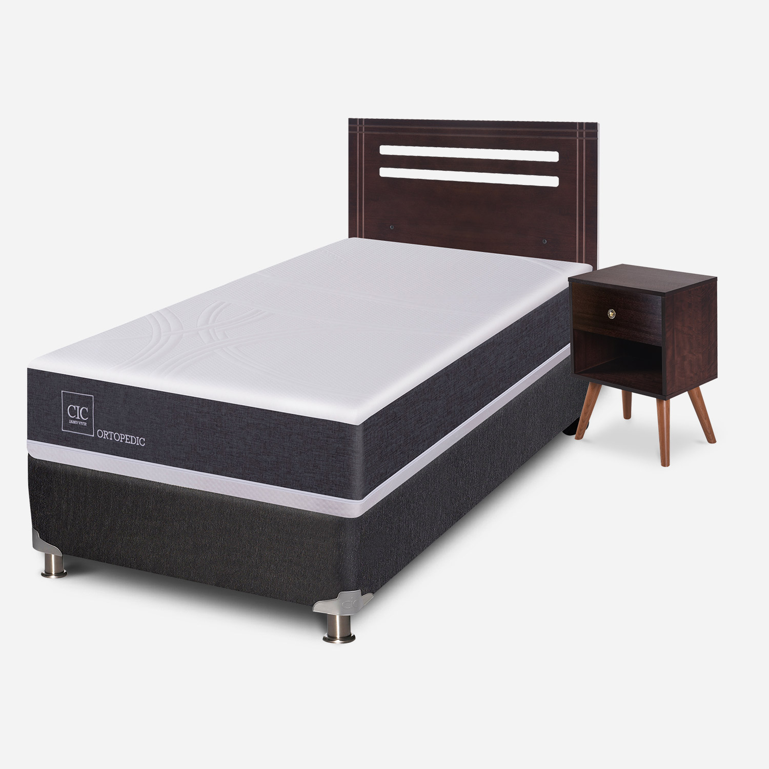 Box Spring 1 Plaza Ortopedic 5 Zonas + Set Múnich Chocolate | CIC